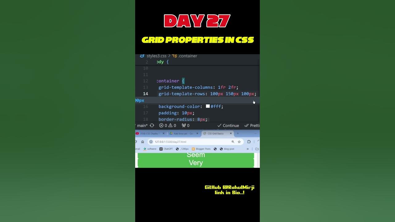 Day 27🧑‍💻 Coding Codeprojects Grid Css Html Developerlife Youtube