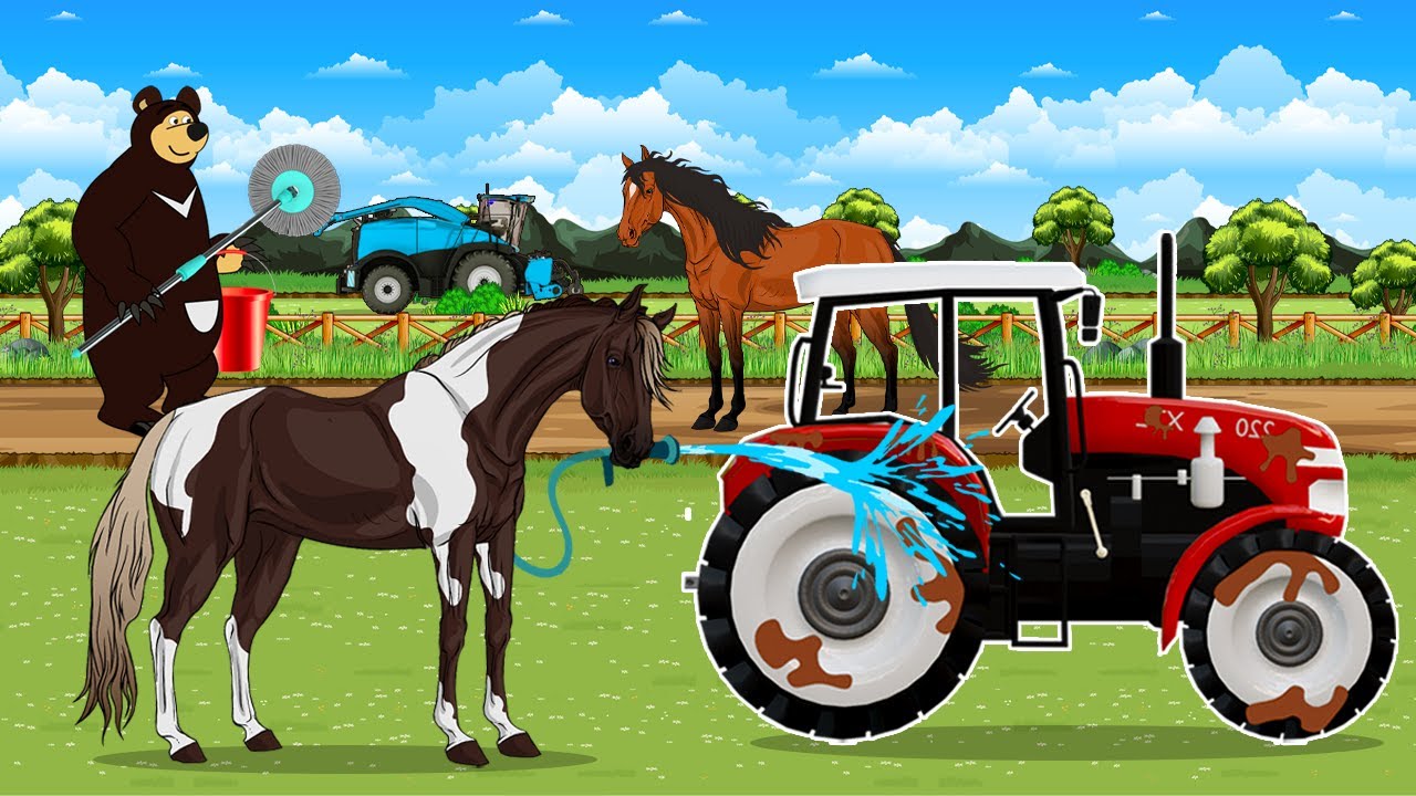 3 Horses 🐎 Join Forces to Help Farmer Bear Finish the Farm Work ...