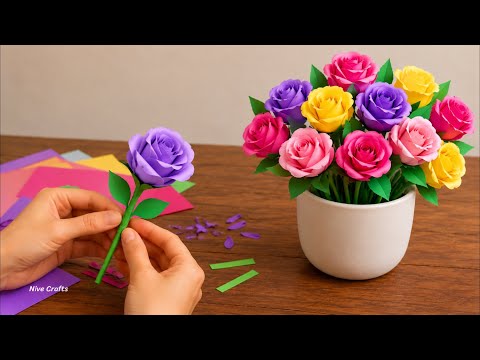 How to make beautiful rose flowers / DIY paper flowers Step by Step Tutorial for Decoration 