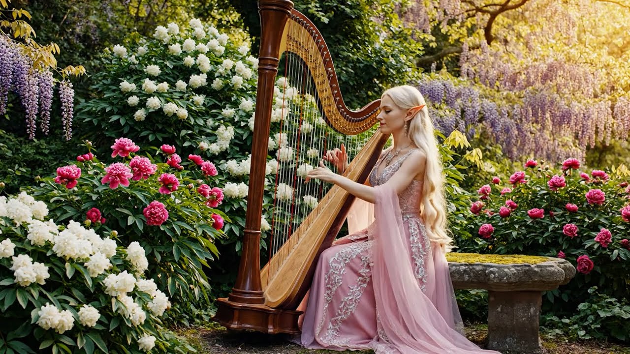 Elven Garden HARP Music 🌸 Enchanted Floral Ambience for Deep Relaxation ...