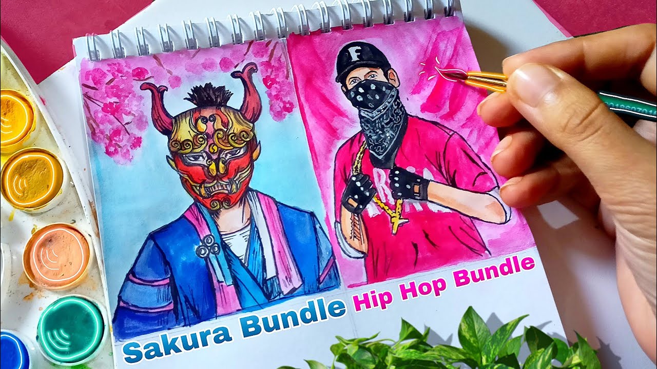 FREE FIRE DRAWING || SAKURA & HIP HOP BUNDLE DRAWING || ELITE PASS 1 ...