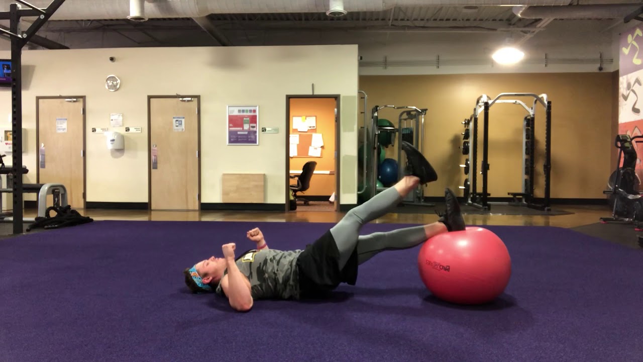 Lying Stability Ball Single Leg Curl to Bridge - YouTube