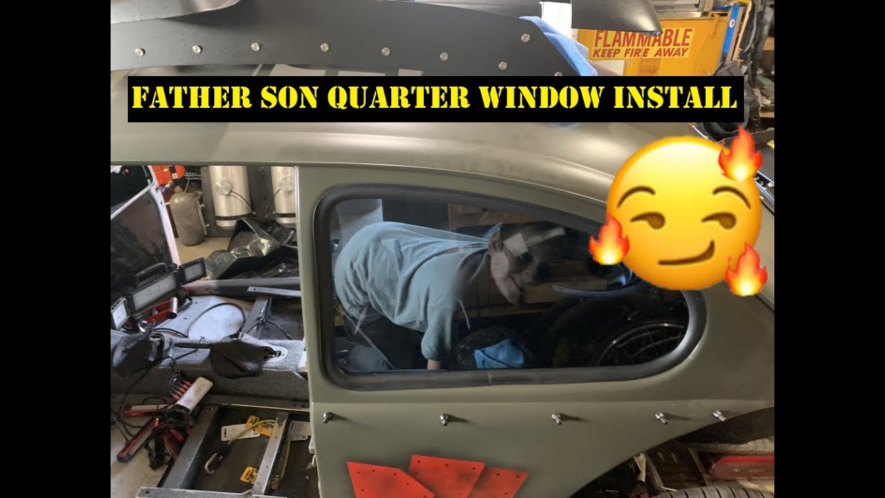 vw bug rear quarter window install (68 Volksrod Build Night Owl) - YouTube