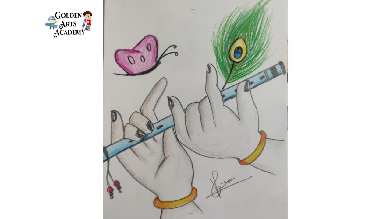 How to Draw Krishna Bansuri with Mor Pankh / Janmashtami Drawing / Easy ...