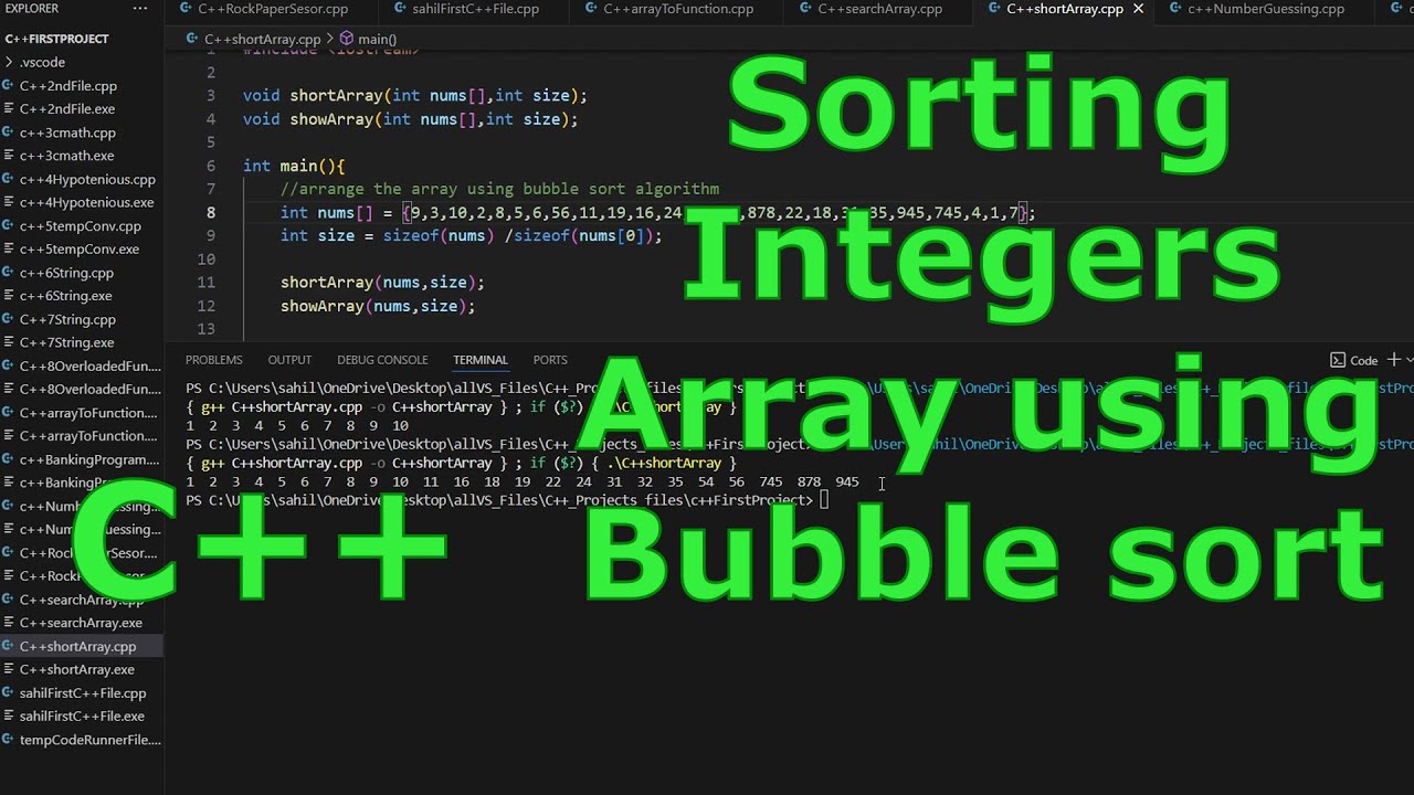 Sorting Integer Array Using Bubble Sort Algorithm In C Youtube 7844