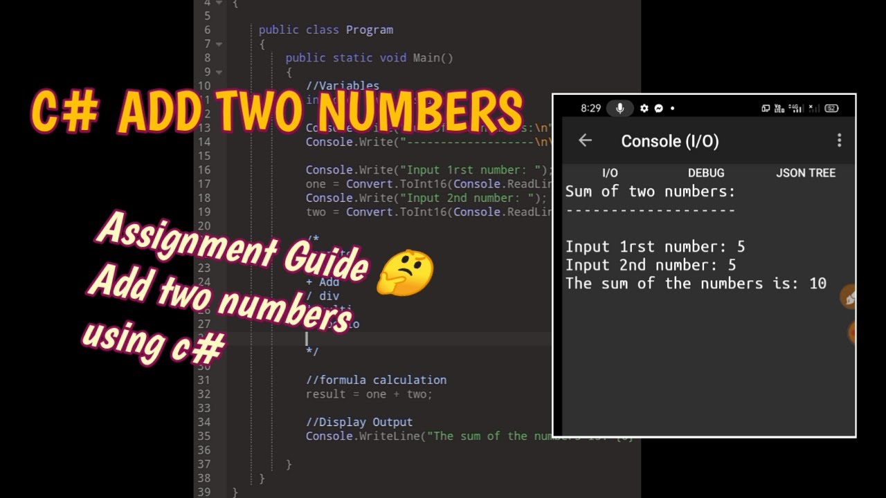 C# | Add two numbers | How to code add two numbers | 2022 - YouTube