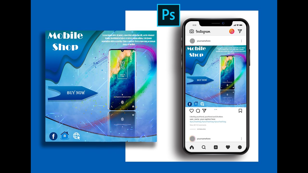 Social Media Poster mobile Graphic Design - Adobe Photoshop Tutorial ...