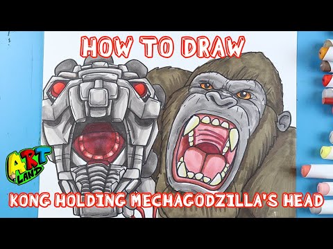 How to Draw KONG HOLDING MECHAGODZILLA'S HEAD!!!