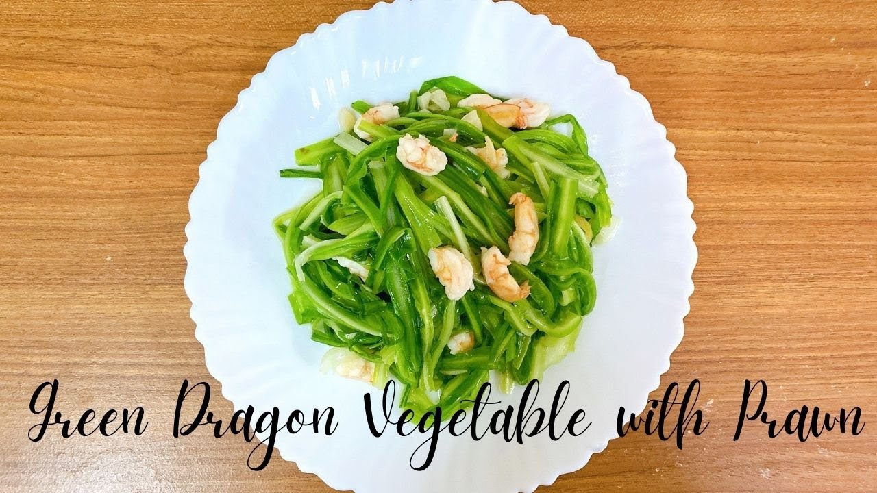 Stir Fry Green Dragon Vegetable with Prawn - YouTube