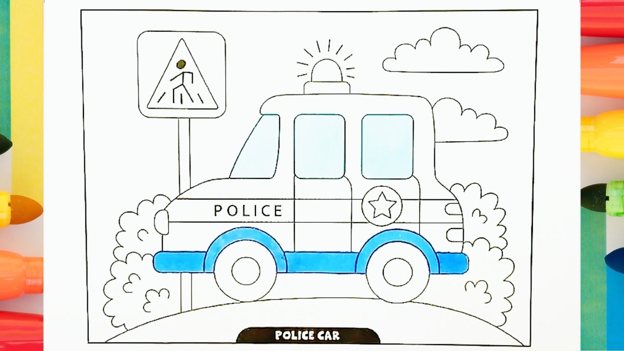 Cara menggambar dan Mewarnai mobil polisi | police car - YouTube