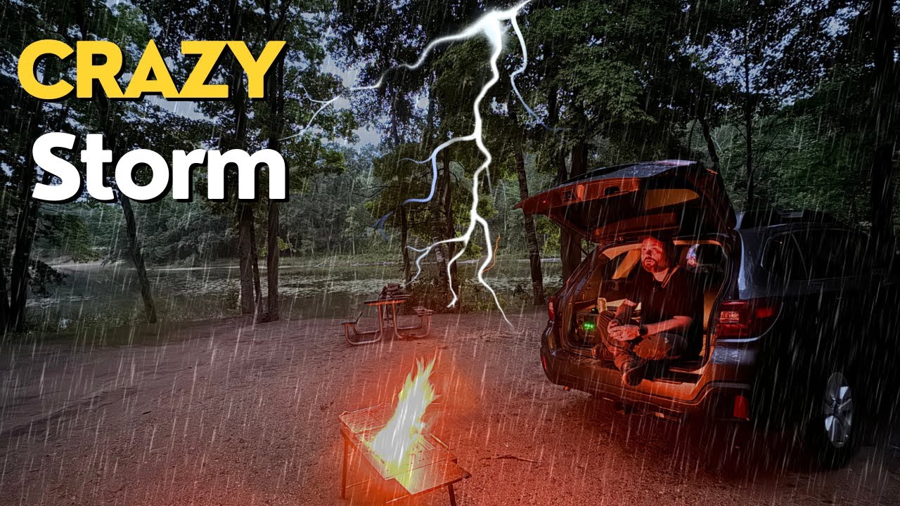 Car Camping in a Wild Rain Storm | Thunder and Lightning | Bluetti AC70 ...