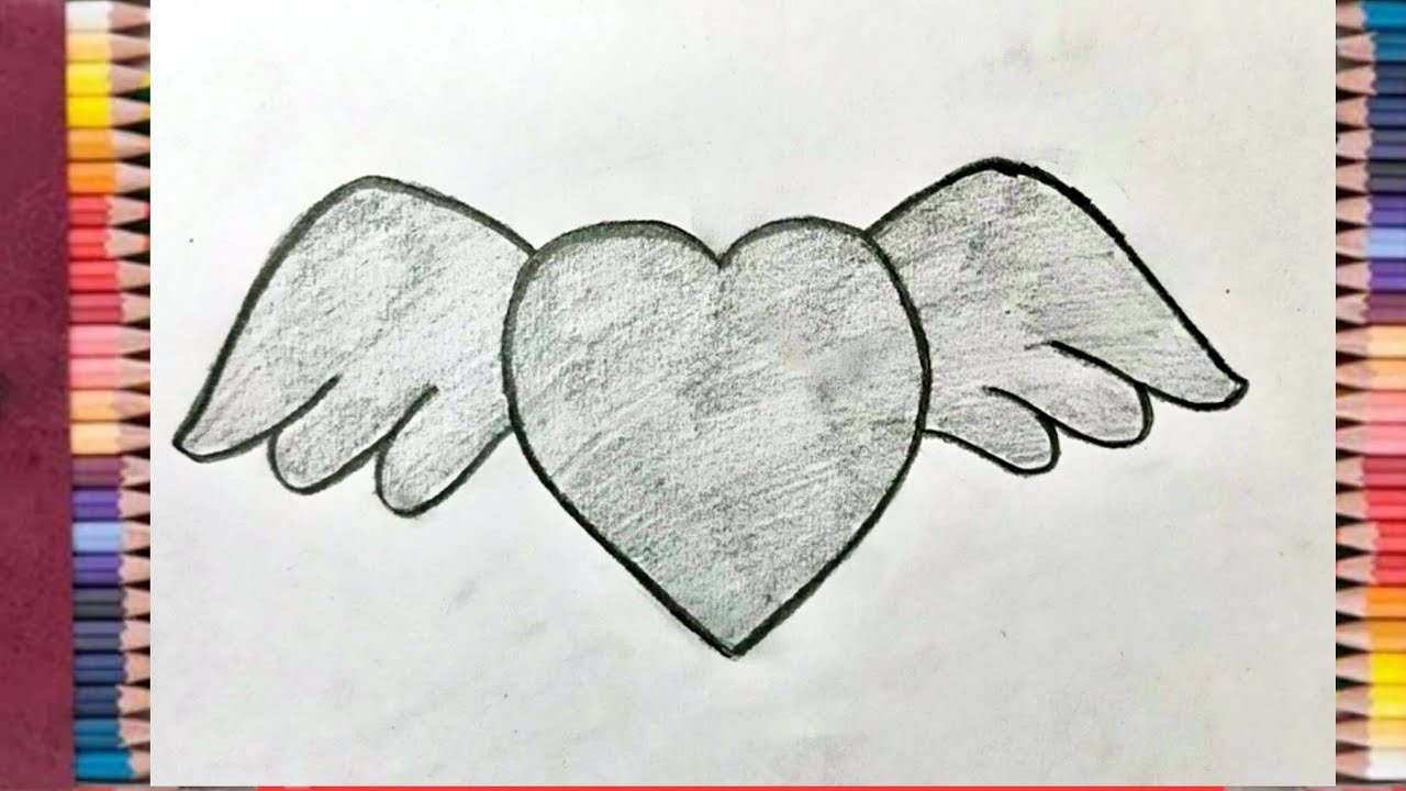 ACute Heart with wings drawing || Easy drawing for beginners - YouTube