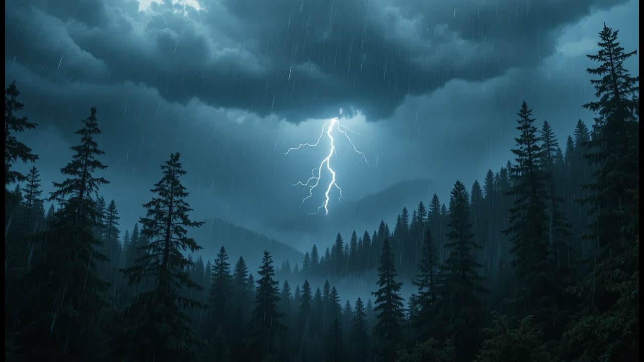 Thunderstorm in Dark Forest 🌩️ Heavy Rain & Lightning Sounds for Sleep ...