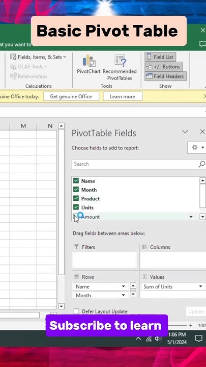 Basic Pivot table In Excel #exceltips #exceltricks #excelfunctions #pivot_table #pivottable # ...