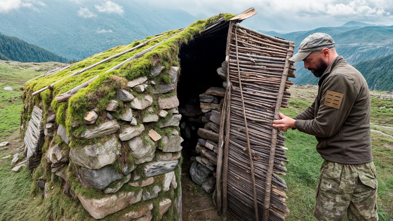 Building a Warm And Cozy Dugout For Survival | Log Cabin - Secret Cave ...