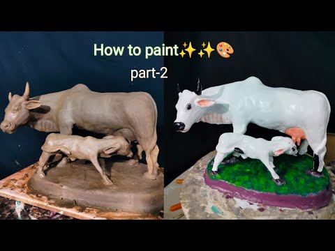 How to paint cow idol very easy process | making a cow with clay(part-2 ...