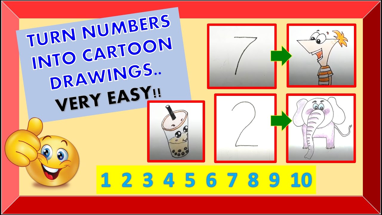 HOW TO DRAW CARTOONS FROM NUMBERS 1 to 10 VERY EASY!! - YouTube