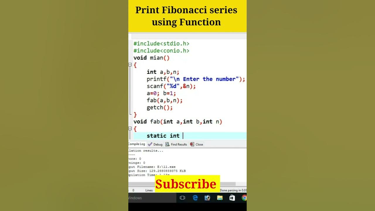 Print Fibonacci Series Using Function In C Shorts Coding Youtube