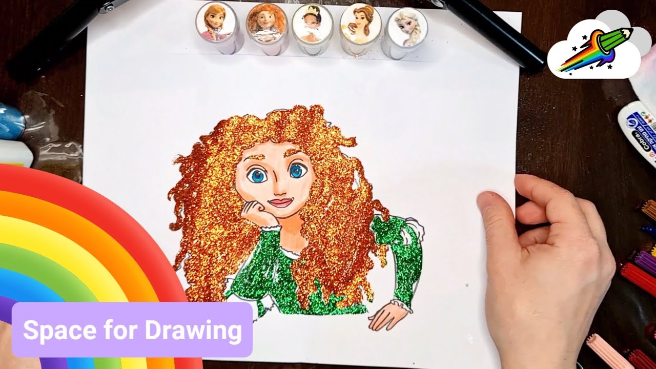 How to Draw Merida Brave Disney Princess - glitter sparkle shining ...