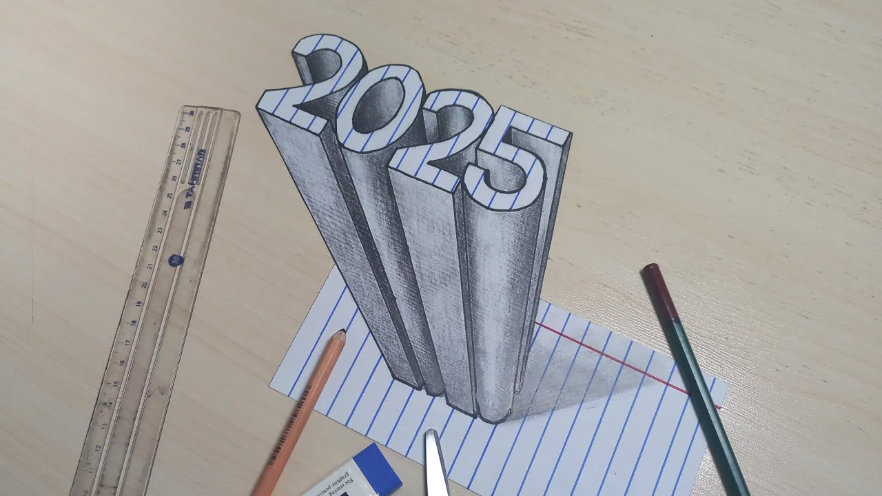 Learn How to Draw 2025 in 3D drawing - easy step-by-step for beginners ...