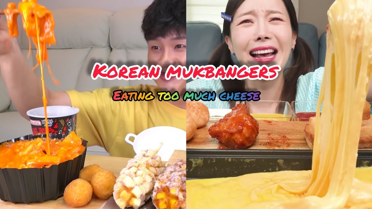 Korean mukbangers eating too much cheese🧀 crispy hot dog 🌭cheseballs # ...
