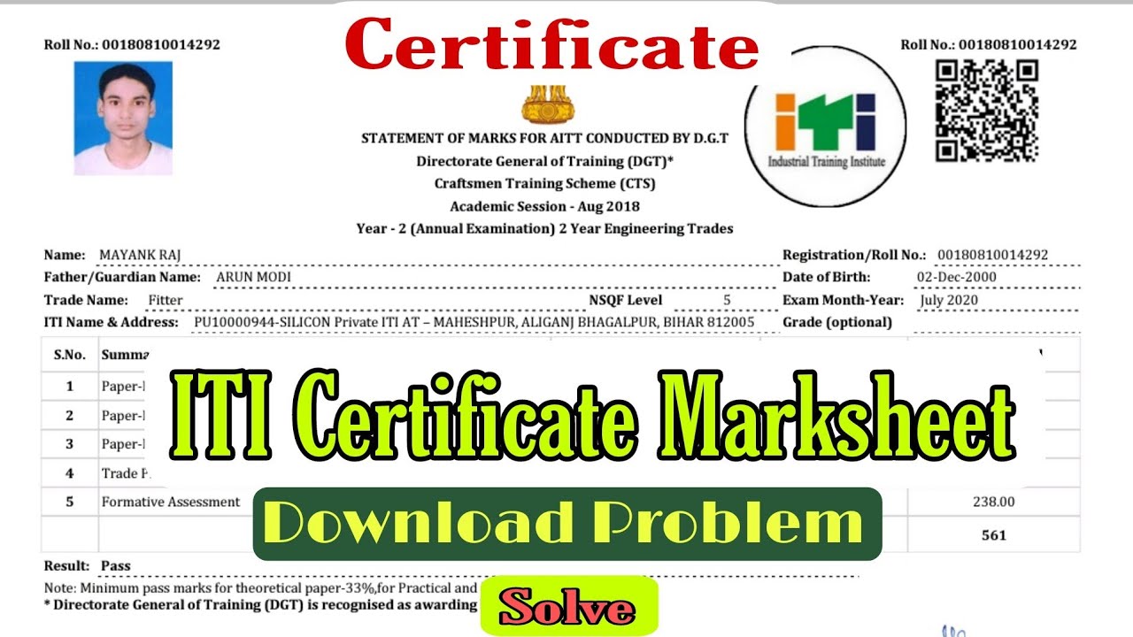 ITI Certificate Download, iti Final year marksheet Download problem ...