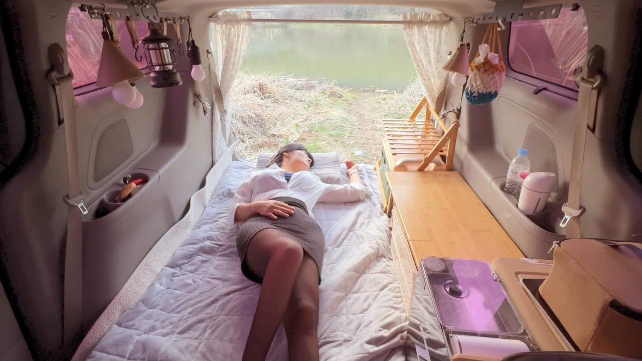자작 캠핑카 타고 차박가서 뭐 먹지 캠핑 먹방 차박 중독 여자 혼자 숙소 예약없이 자작 캠핑카에서 공짜 숙박 집보다 좋은