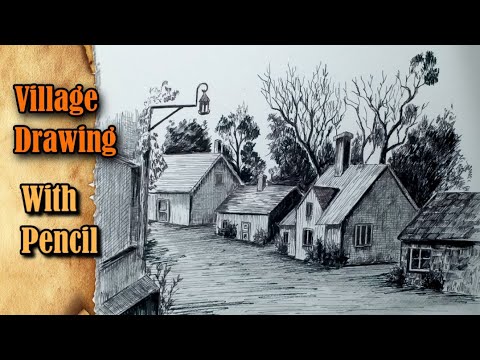 how to draw beautiful village scenery | village drawing - YouTube