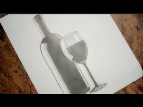 Wine bottle and wine glass |3D wine glass drawing| wine bottle and wine ...