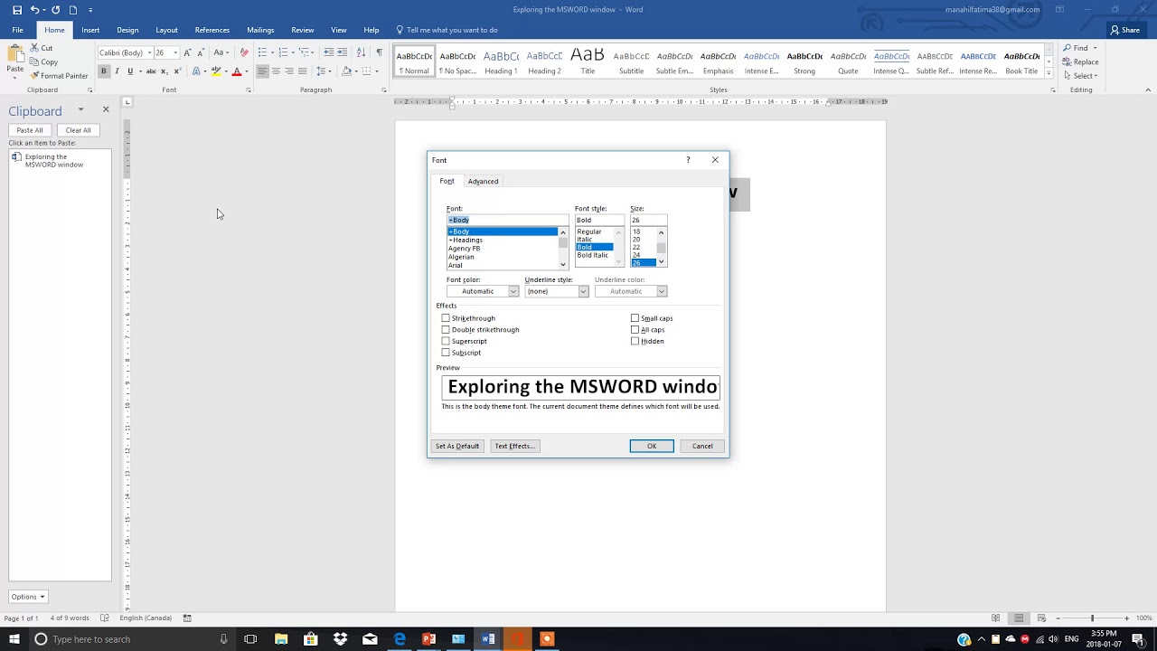 Exploring the MSWORD window in English - YouTube