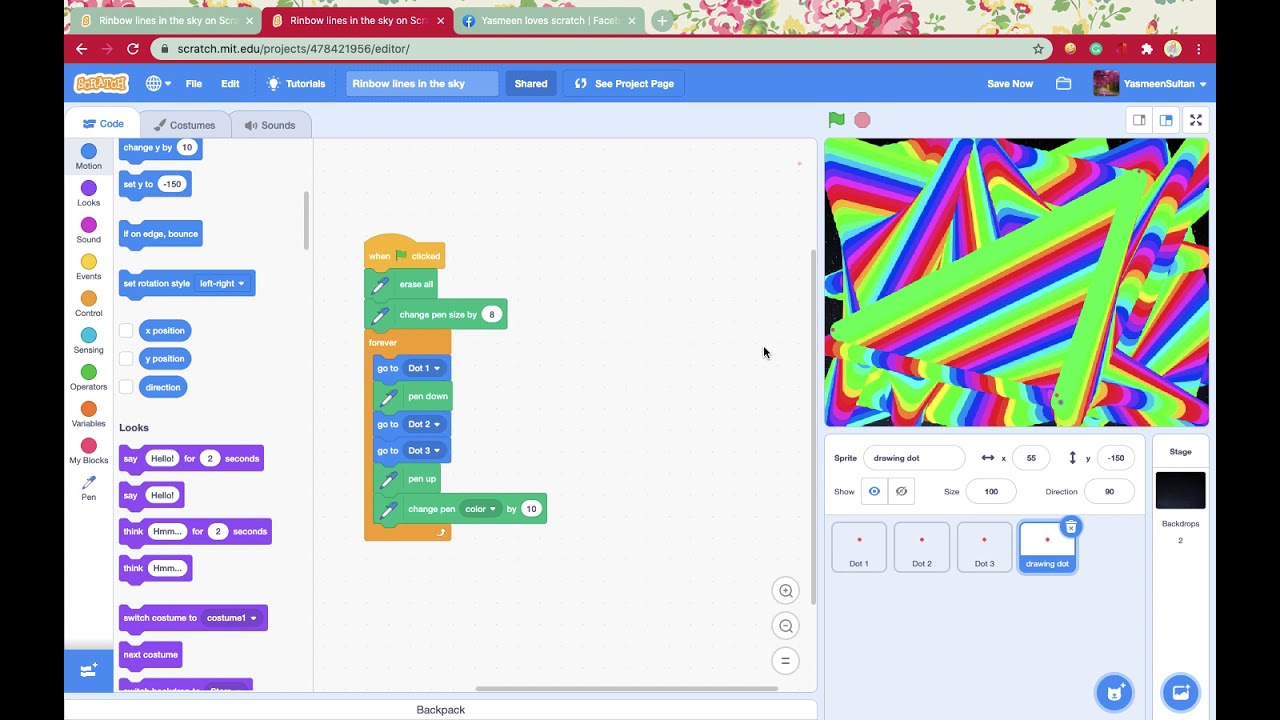 How to make rainbow lines on scratch? (FOR KIDS) - YouTube