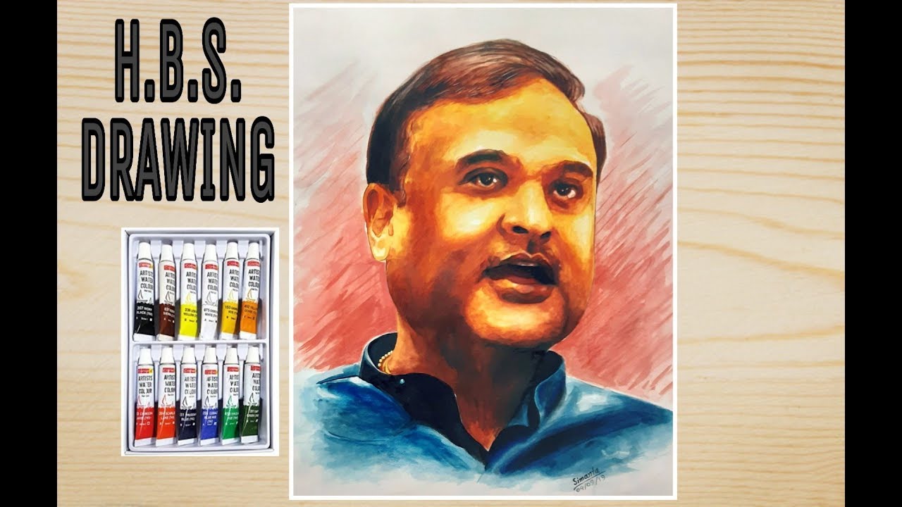 Himanta biswa Sarma drawing/ water colour sketch - YouTube