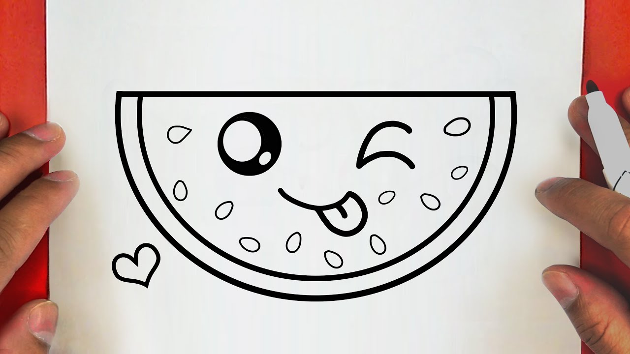 CÓMO DIBUJAR SANDÍA LINDA, SÚPER FÁCIL, PASO A PASO/HOW TO DRAW CUTE ...