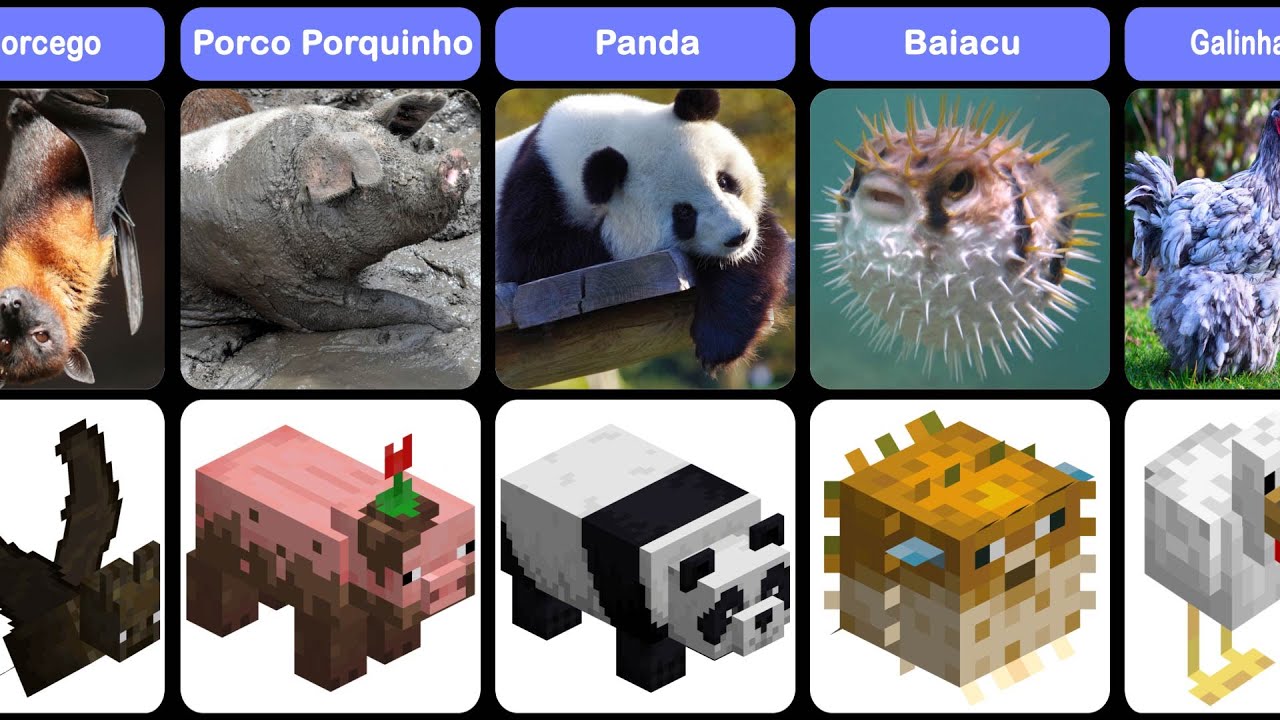 Comparação de animais do Minecraft na vida real - YouTube