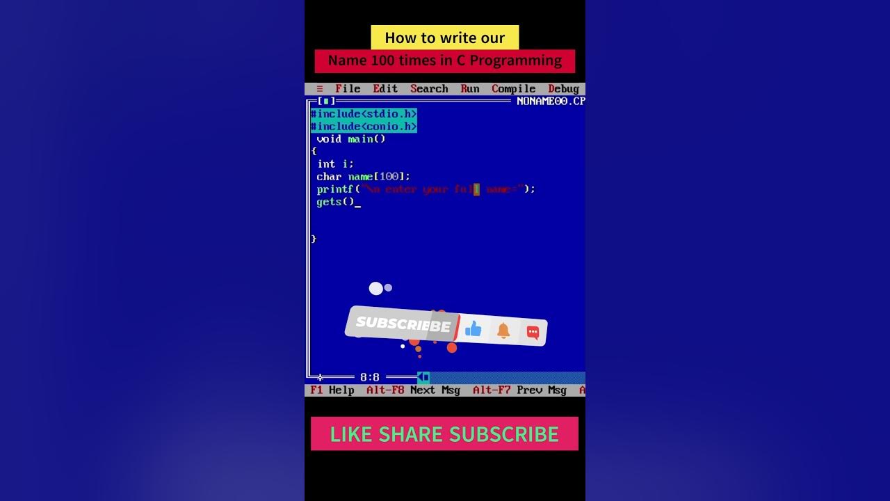 😮How to write our Name 100 times in C Programming. TurboC Combiler. Basic Tutorial.#shorts# ...