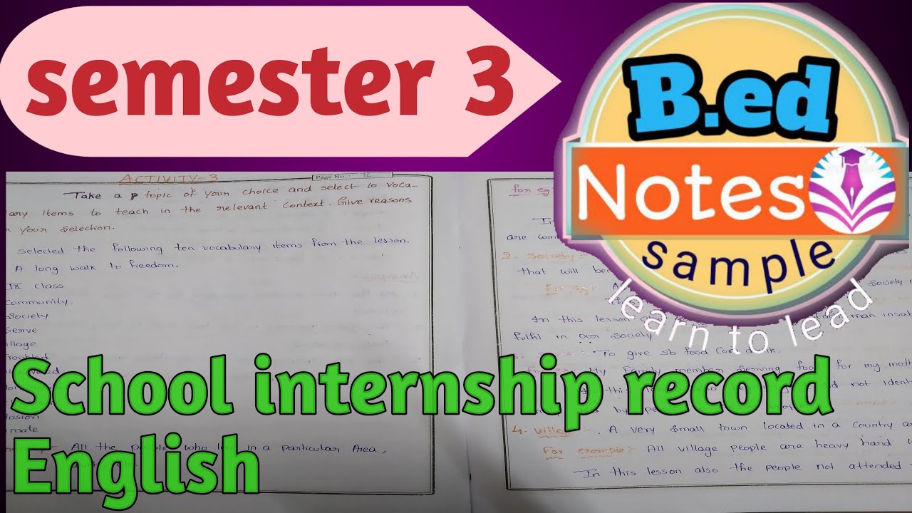 B.ed 3rd sem school internship record (English) - YouTube