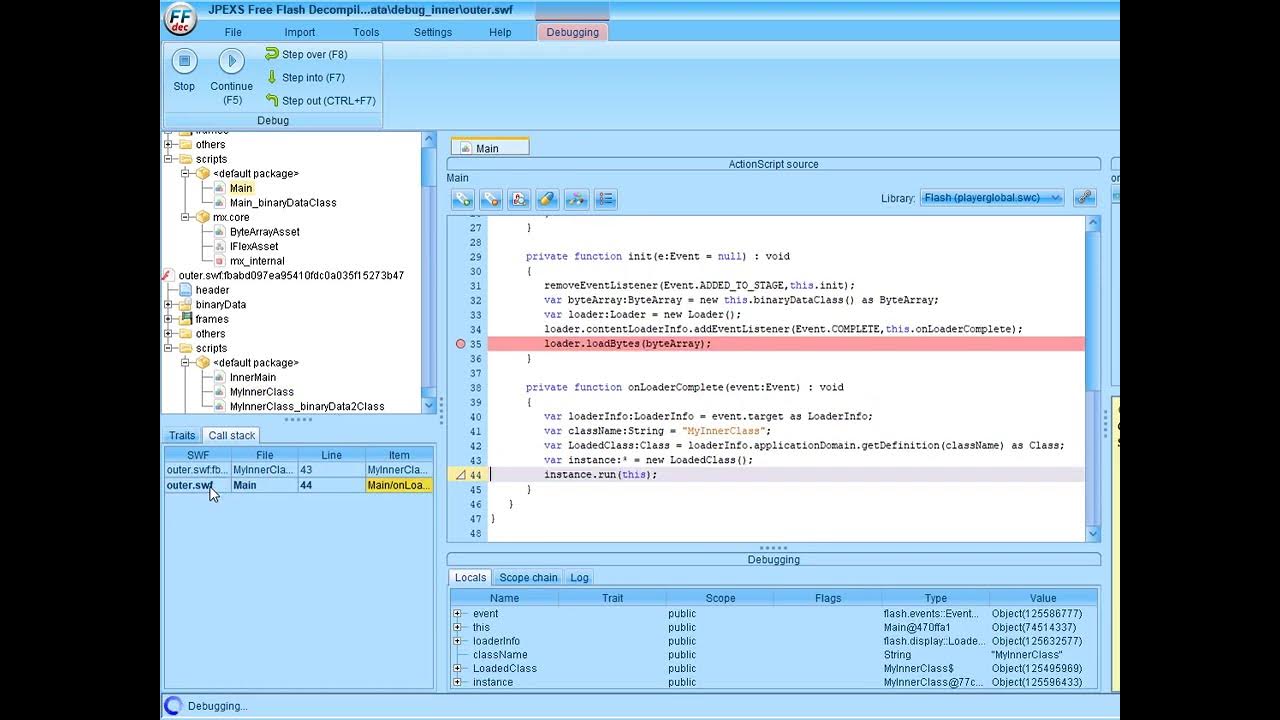 Debugging nested SWFs in JPEXS FFDec 21 - YouTube