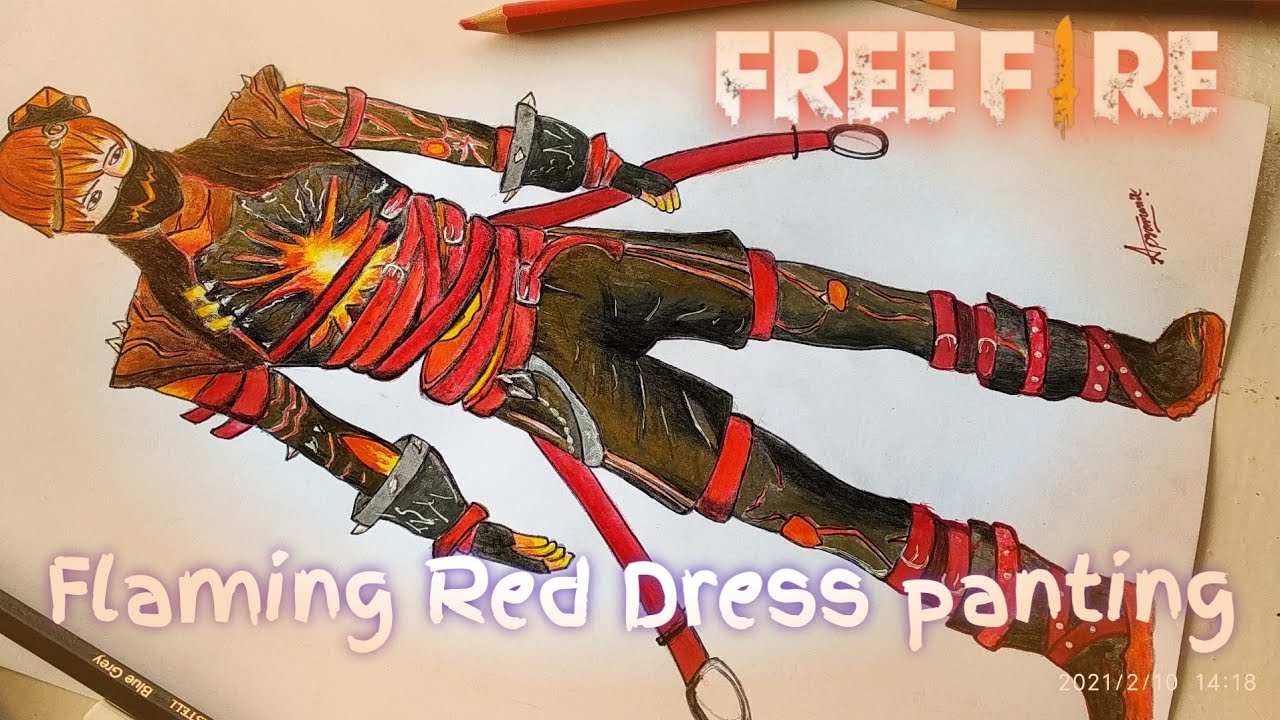 Free Fire🔥 Flaming Red bundle draw || free fire dress art || ff drawing ...