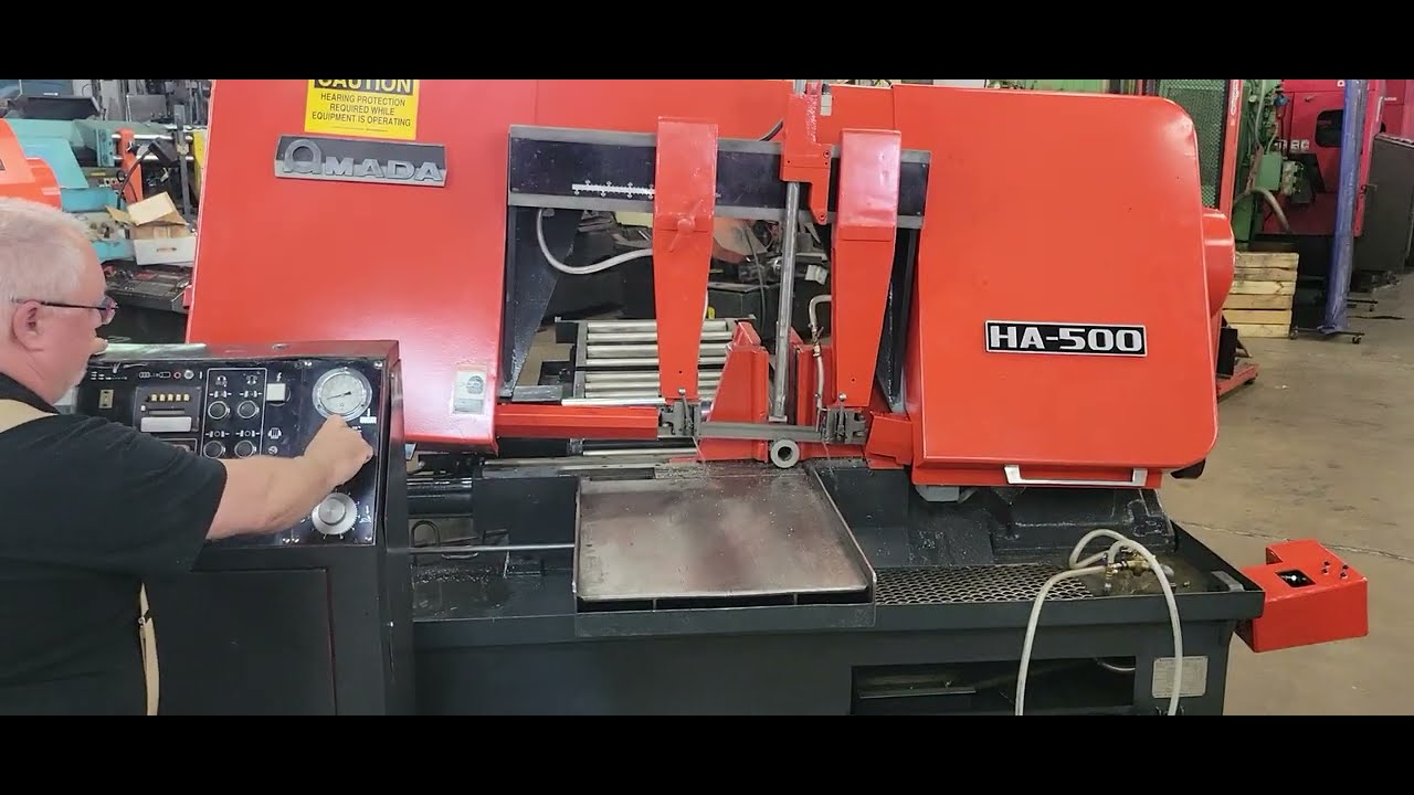 Amada HA 500 Automatic bandsaw demo after refurbish. - YouTube
