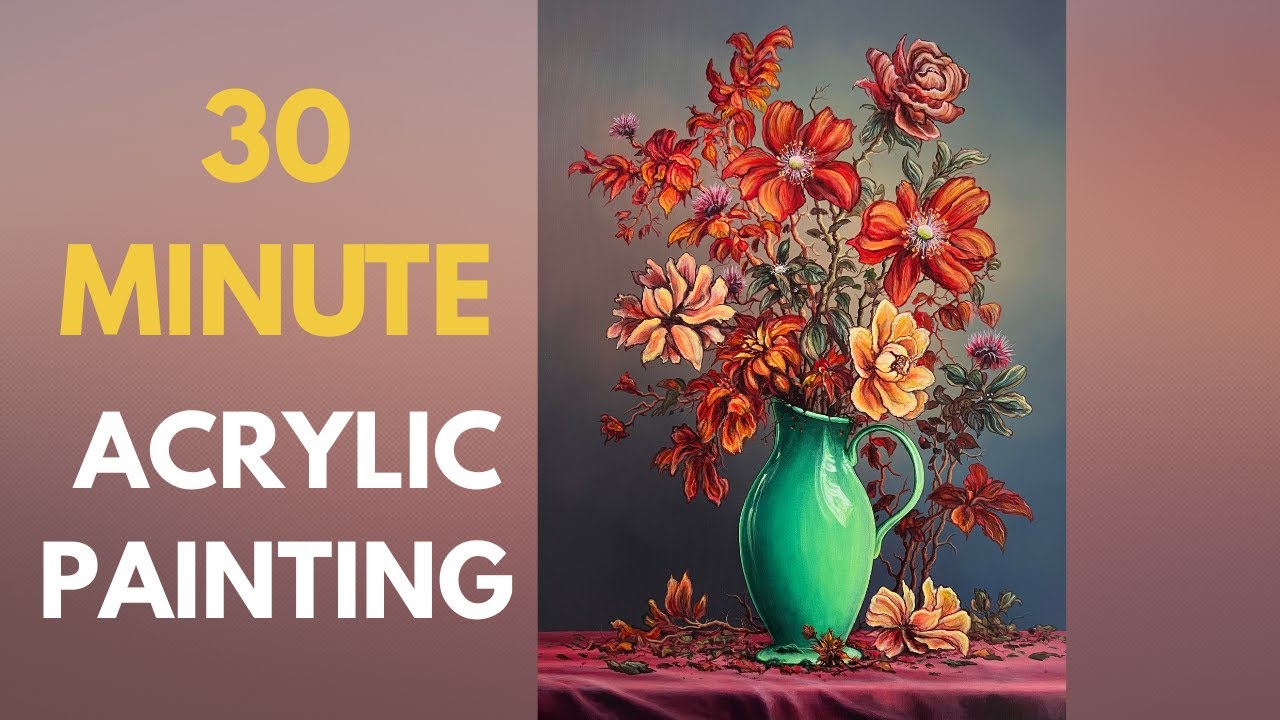 How to PAINT Fall Flowers in a Vase | 30 Minute Acrylic Painting - YouTube