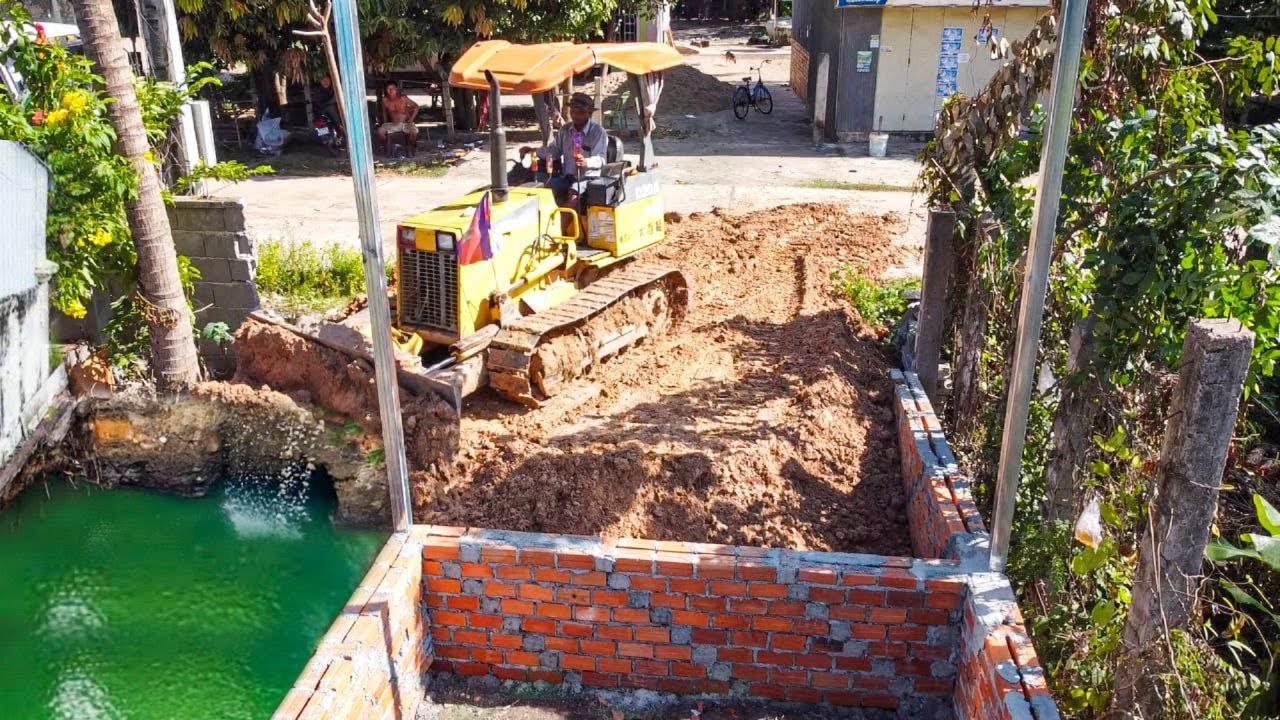 Incredible Working Project Landfill Flooded area build a house -Dozer push with Trucks 5T ...