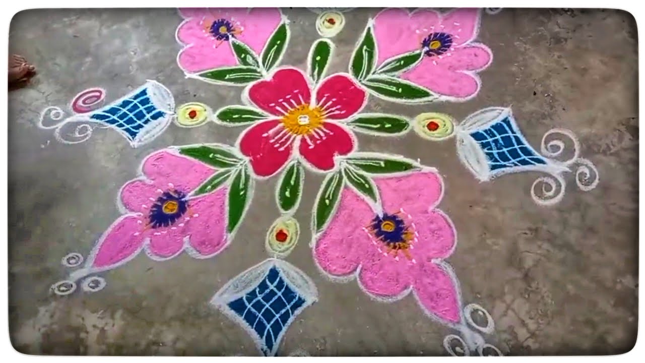 Kolam easy and simple method (5 dot stop in 1 )(straight dot). - YouTube