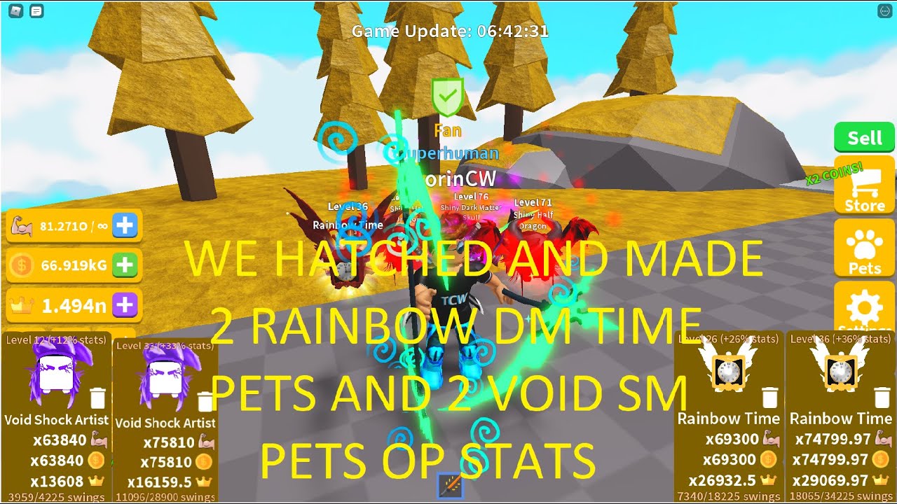 Saber Simulator we made and hatched 2 Rainbow and 2 Void Pets - YouTube