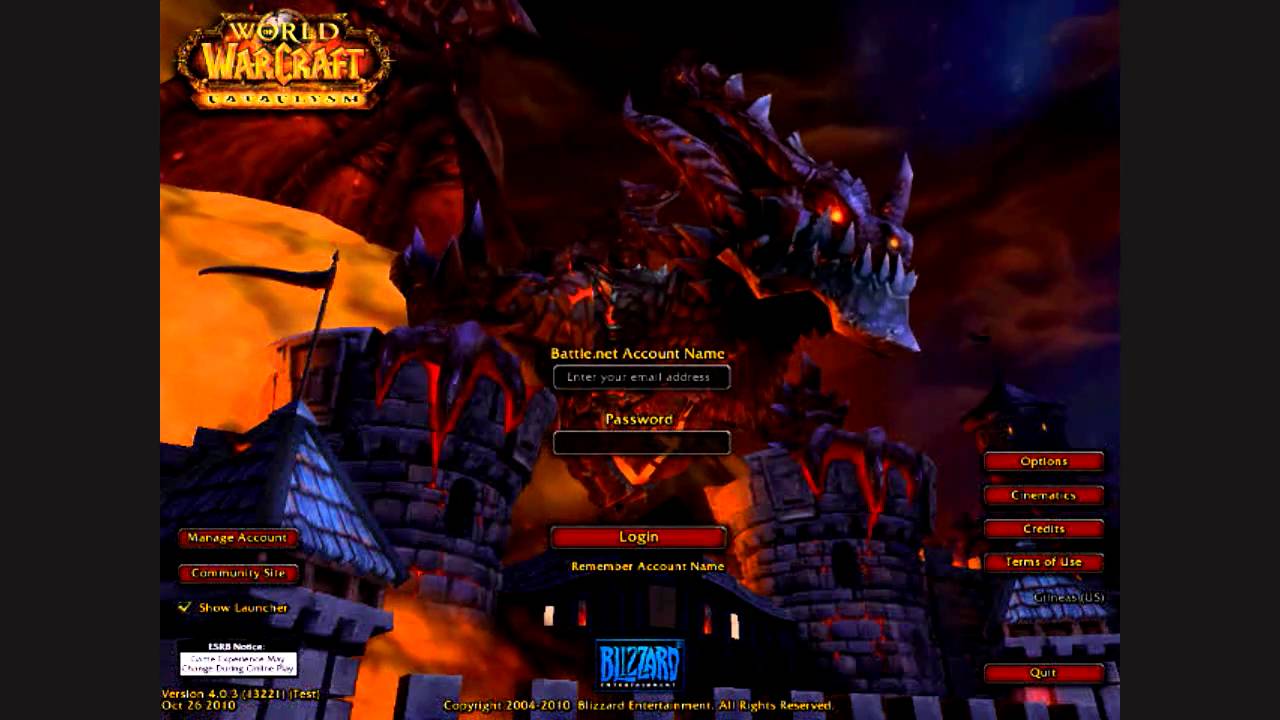 WoW Cataclysm Login screen - YouTube