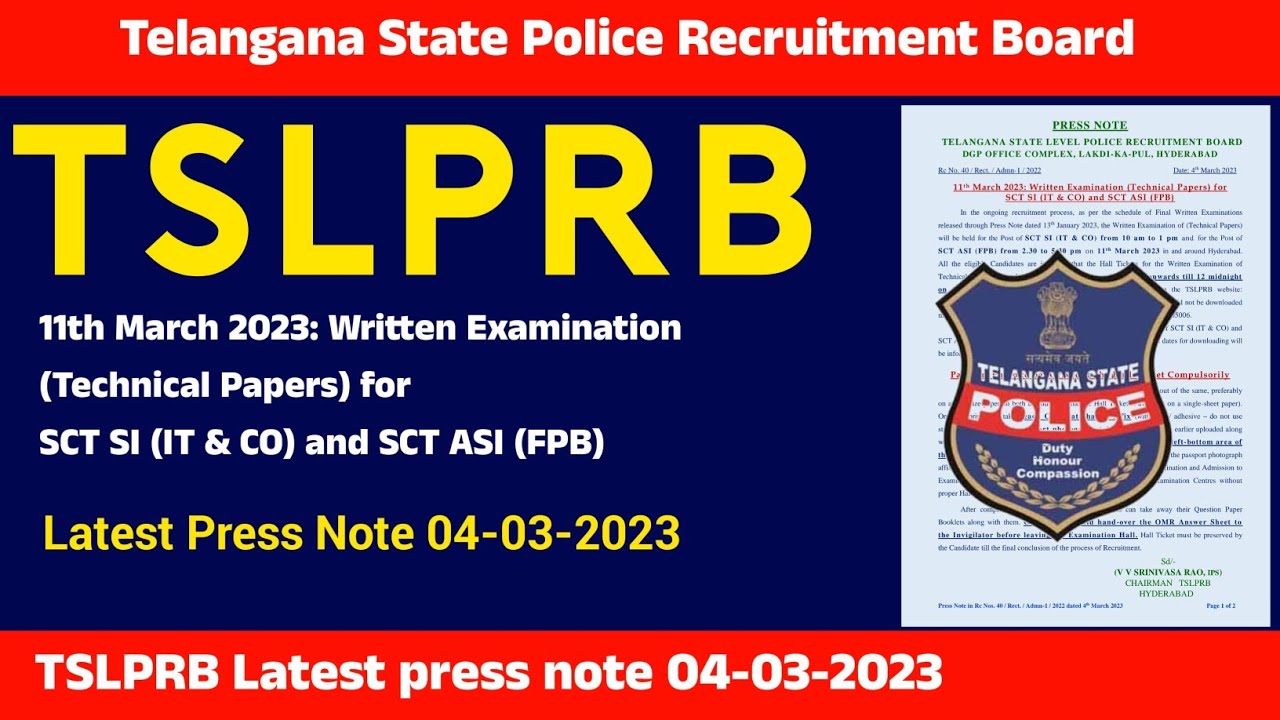 👌 TSLPRB Latest press note l SCT Si -IT and ASI Exam's 2023 l TSLPRB ...
