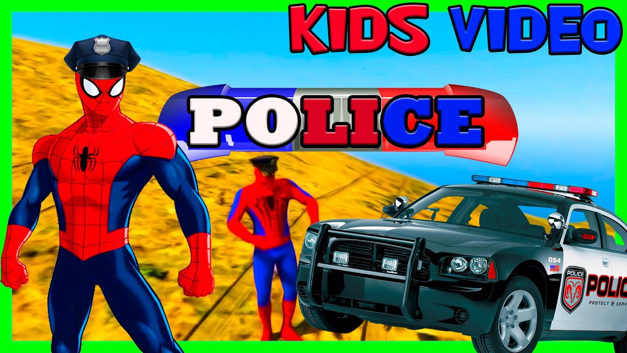SPIDERMAN COP drive POLICE CAR & BIKE! Airplane action Nursery Rhymes ...