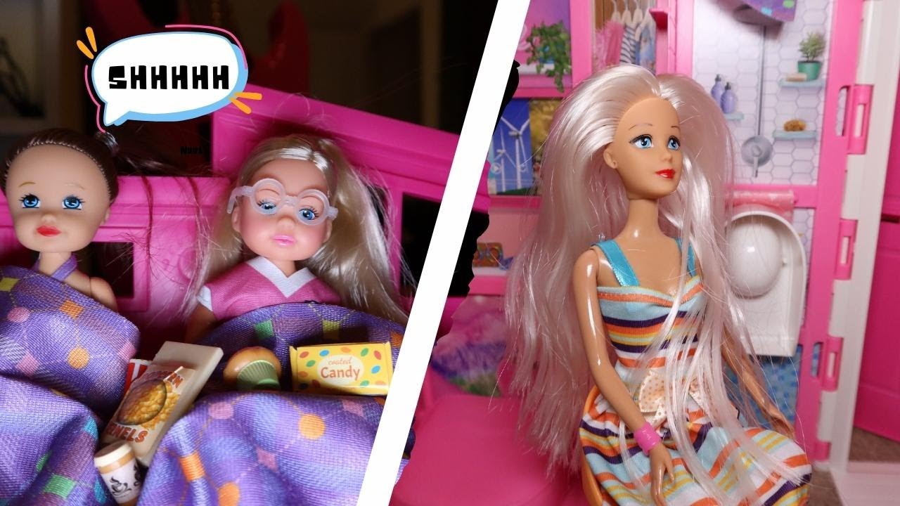 Sleepover! Sam and Kim try not to wake up mommy! | Bed time |Barbie ...