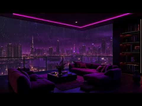 (No Ads) 💜⛈️ Midnight in a Neon Penthouse in London | Sorft Rain & City Lights for Deep Sleep