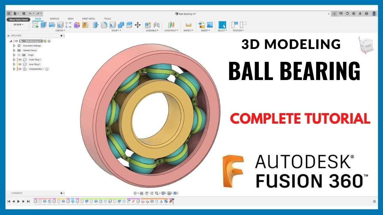 Fusion 360 Tutorial Ball Bearing 3D modeling and assembling | Complete ...