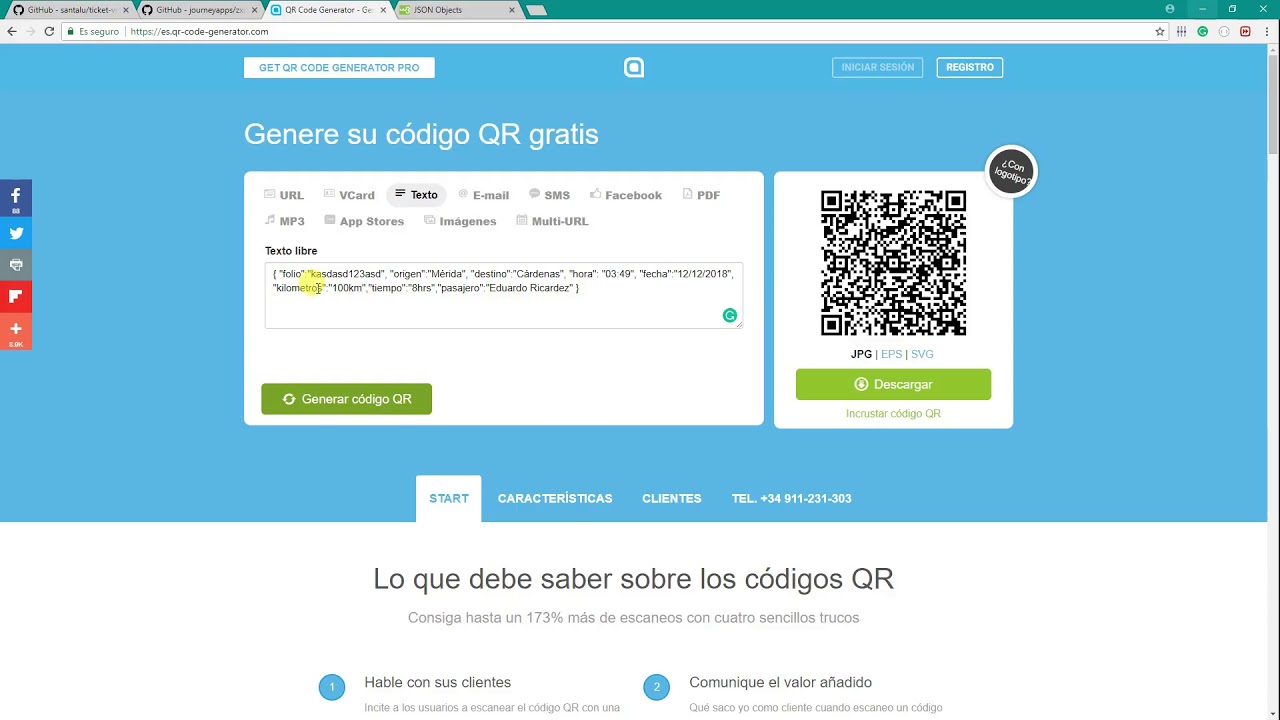 Codigo 2 JSON y Pruebas QR Reader - YouTube